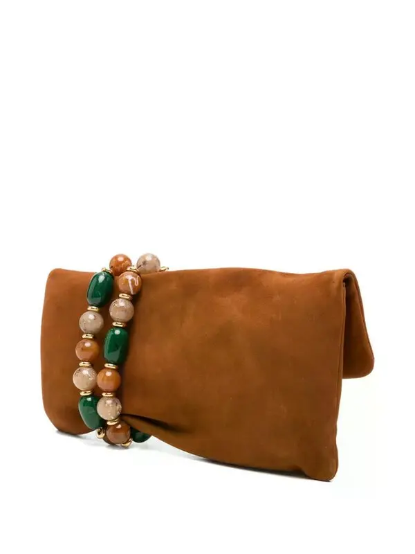 JIMMY CHOO Zandra Beaded Suede Clutch Bag - Brown