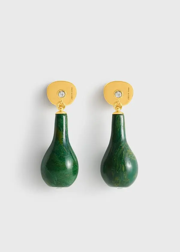 TOTEME Sculptural Jade Drop Earrings With Crystal Detail - Dark Green,gold