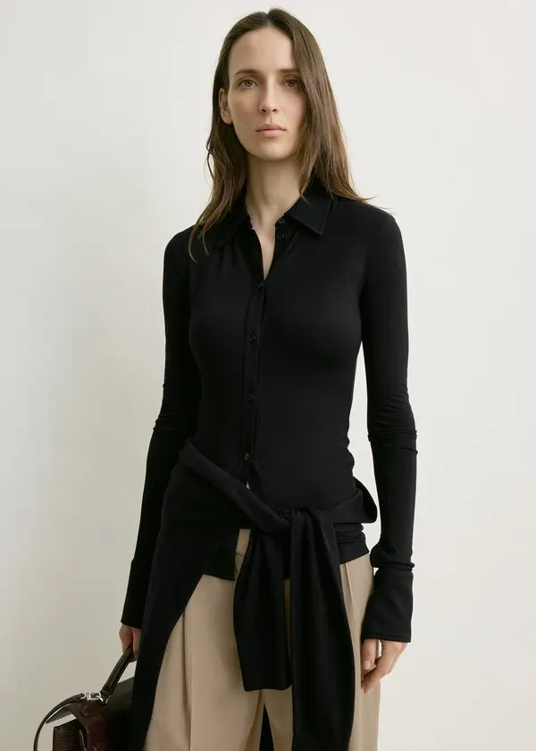 TOTEME Fitted Jersey Shirt With Mother-of-pearl Buttons - Black