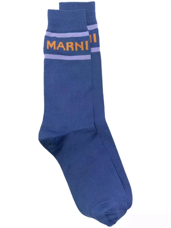 Marni Logo-intarsia Fine-ribbed Socks - Blue