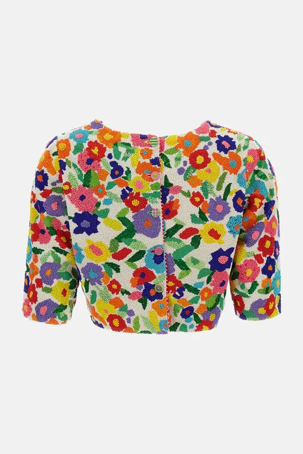 Pero Embroidered Floral Beaded Cropped Top