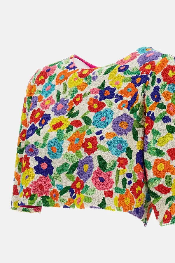 Pero Embroidered Floral Beaded Cropped Top