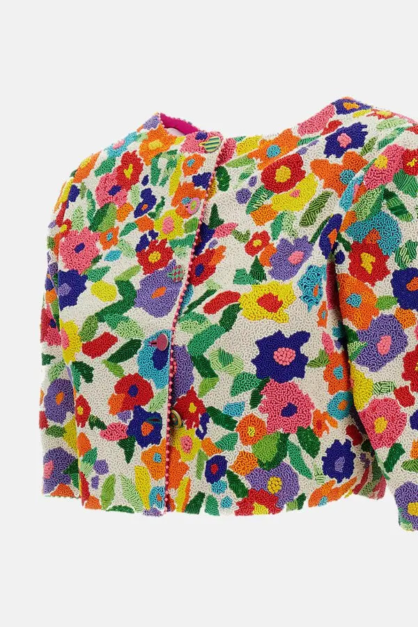 Pero Embroidered Floral Beaded Cropped Top
