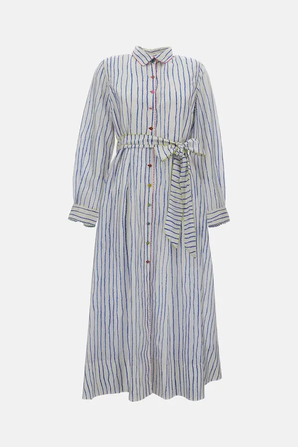Pero Striped Long Sleeve Shirt Dress - Multicolor