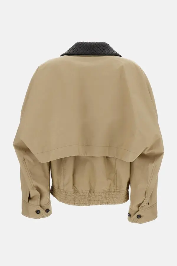 Bottega Veneta Cotton Jacket With Leather Collar - Beige