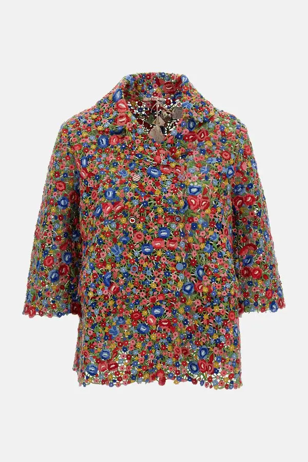 Pero Embroidered Double-breasted Blazer - Multicolore