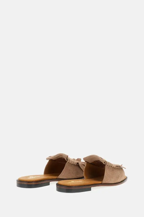 SEBAGO Suede Leather Fringe Slide Sandals - Beige
