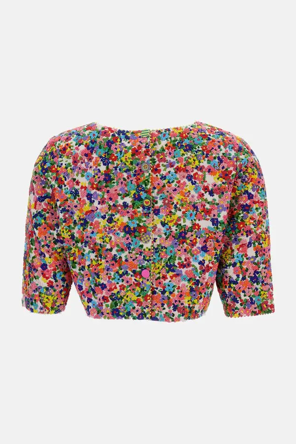 Pero Embroidered Floral Beaded Cropped Top