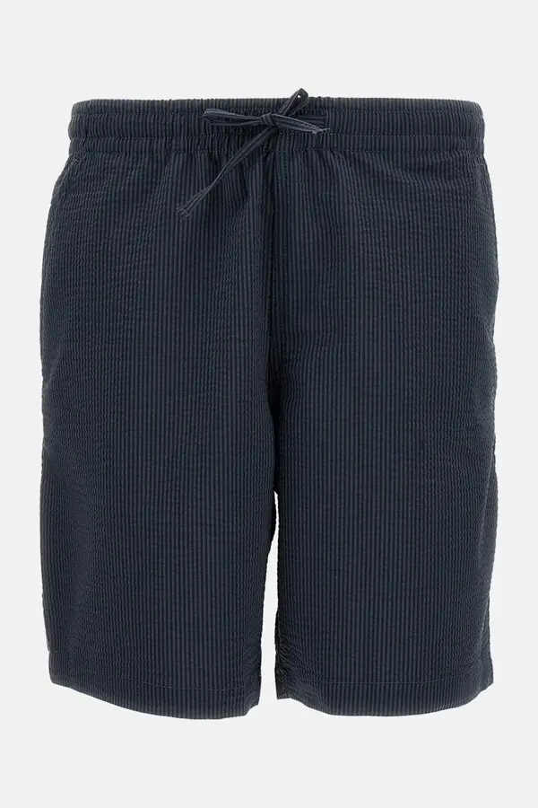 Lacoste Cotton Seersucker Striped Relaxed Fit Shorts - Black
