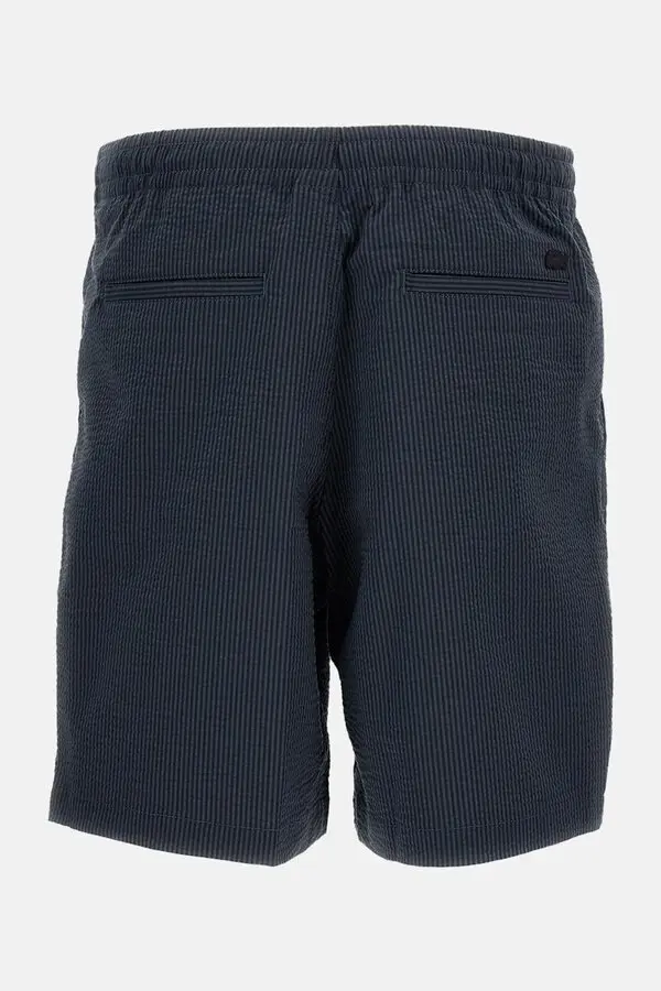 Lacoste Cotton Seersucker Striped Relaxed Fit Shorts - Black