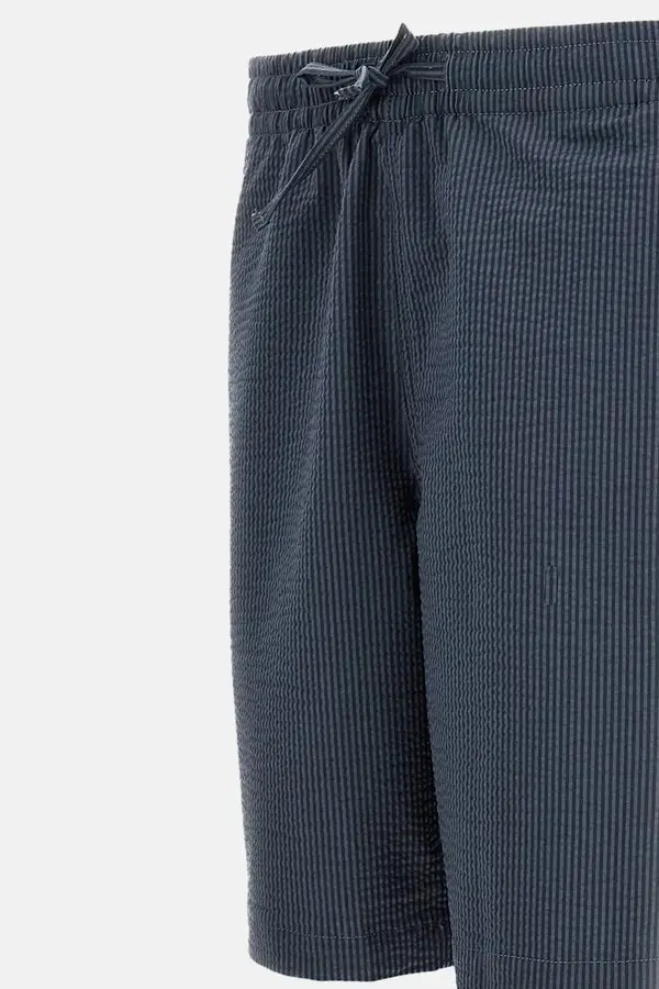 Lacoste Cotton Seersucker Striped Relaxed Fit Shorts - Black