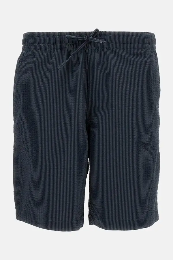Lacoste Cotton Seersucker Striped Relaxed Fit Shorts - Black