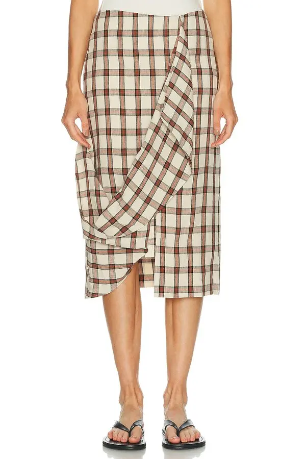 RÓHE Draped Check Midi Skirt - Red Table Check