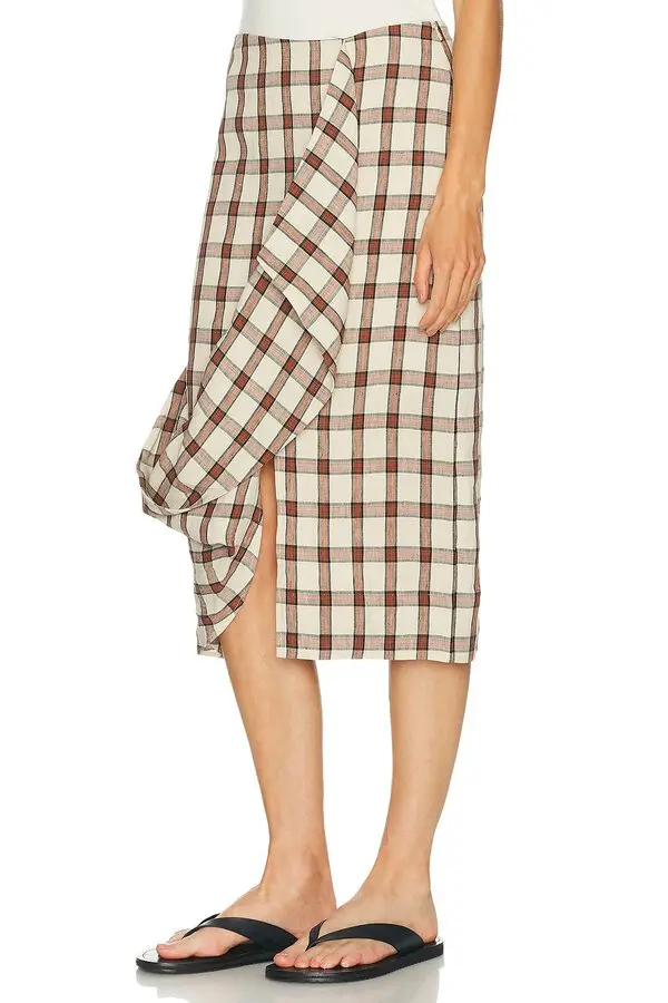 RÓHE Draped Check Midi Skirt - Red Table Check