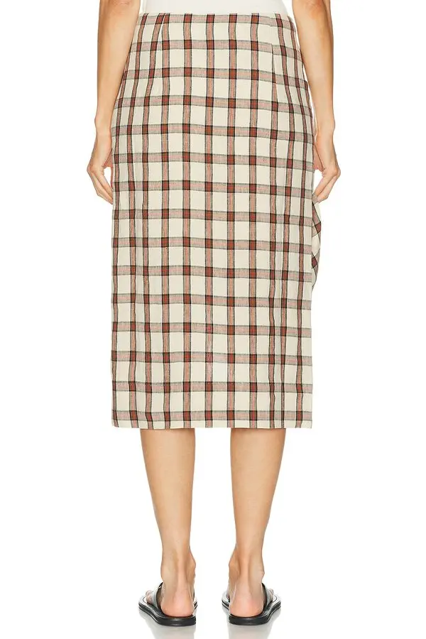 RÓHE Draped Check Midi Skirt - Red Table Check