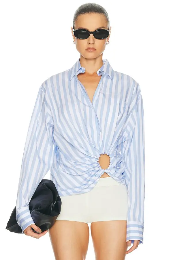 Sportmax Palmizi Striped Shirt With Ring Detail - Light Blue