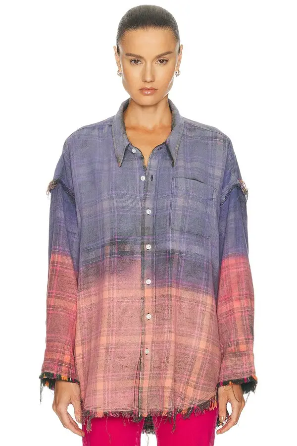 R13 Reversible Shredded Seam Drop Neck Shirt - Purple