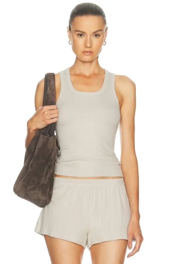 SKIMS Cotton Rib High Scoop Tank Top - Stone
