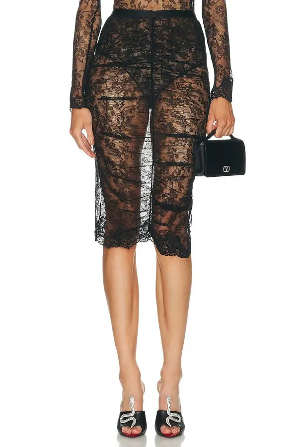 Valentino Garavani Lace Jersey Skirt - Nero