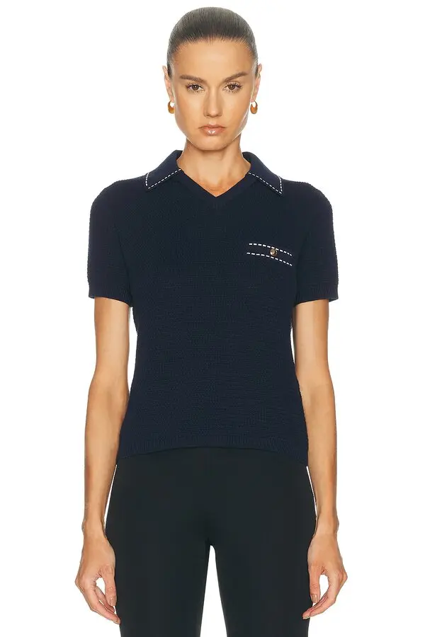 Versace Short Sleeve Polo Top - Navy