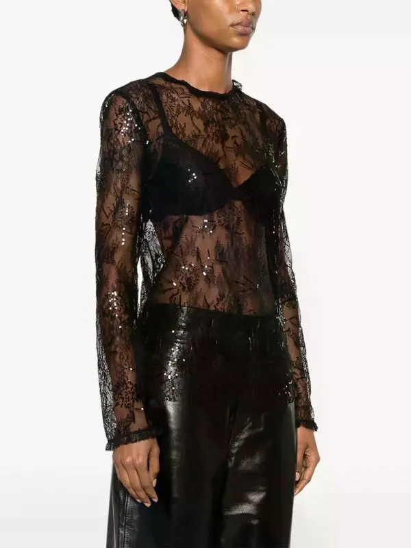 Alberta Ferretti Sequin Embellished Lace Top