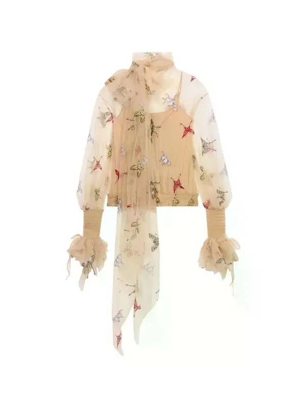 Blumarine Butterfly Embroidered Mesh Blouse