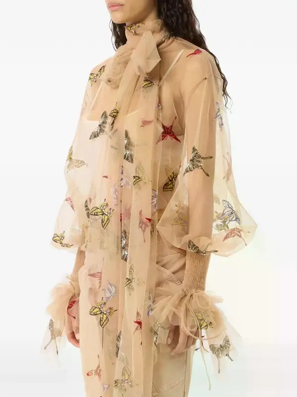 Blumarine Butterfly Embroidered Mesh Blouse