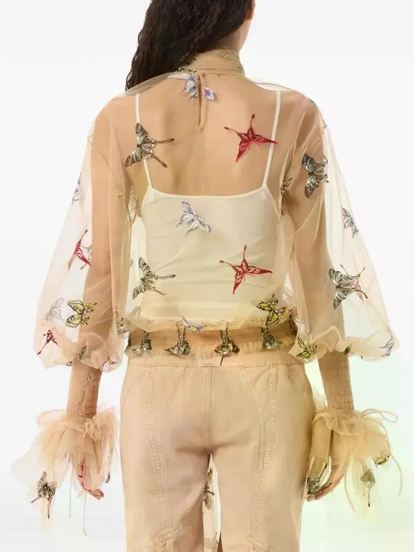 Blumarine Butterfly Embroidered Mesh Blouse