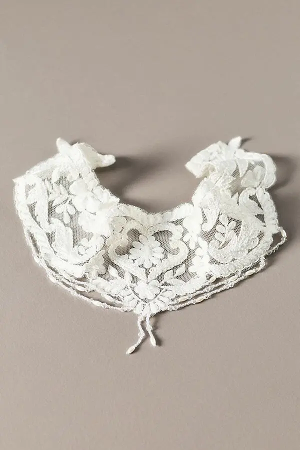 ENAURA Embroidered Beaded Choker Necklace - White