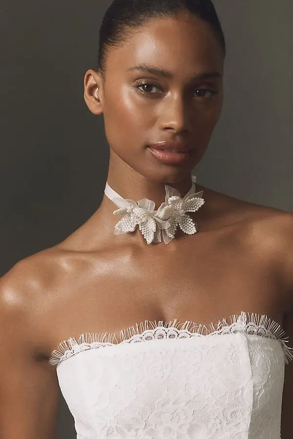 SEREFINA Pearled Orchid Ribbon Wrap Choker