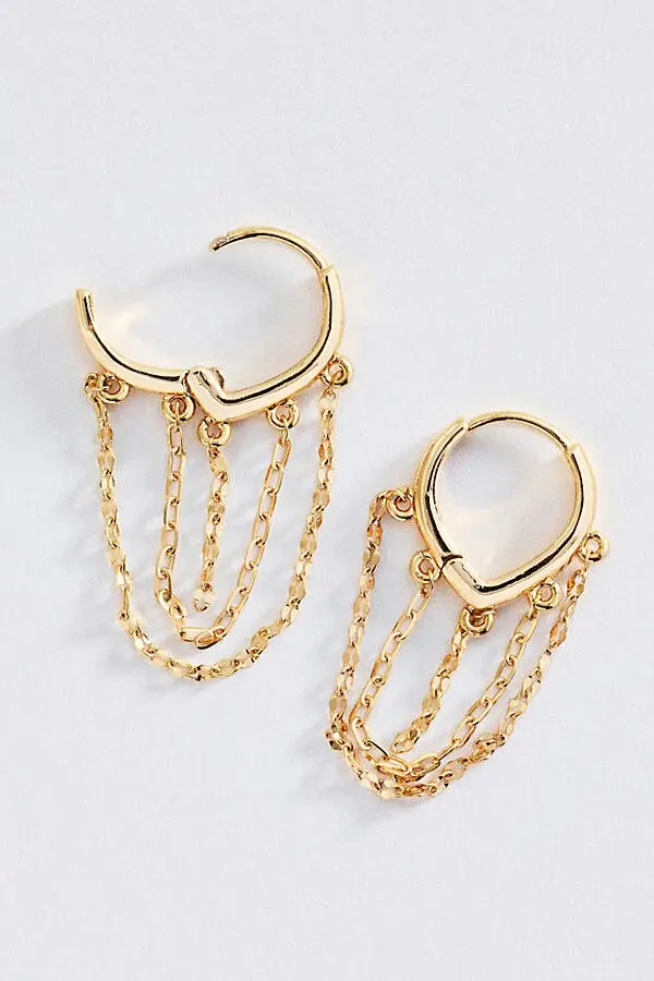 Anthropologie Fringe Chain Huggie Earrings - Gold