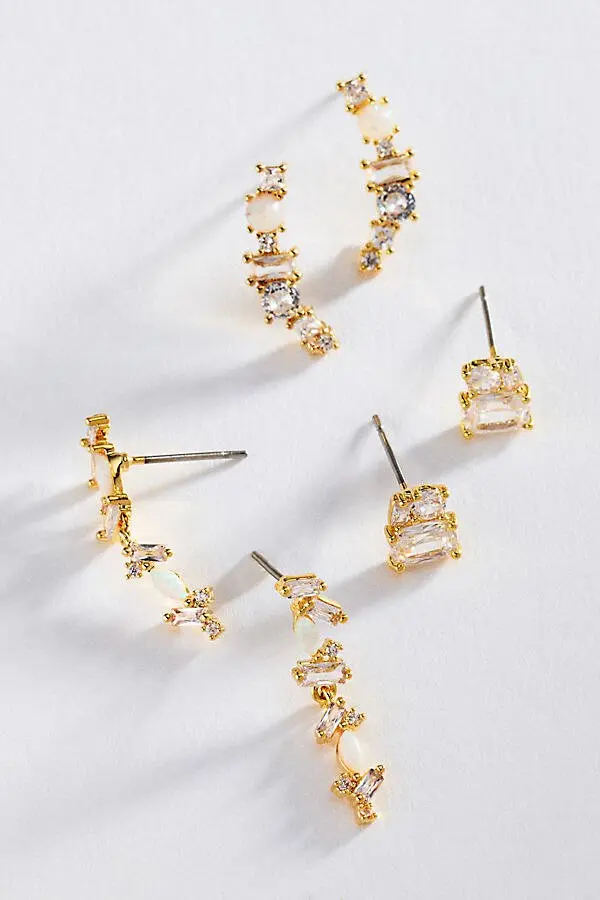 Anthropologie Mixed Stone Earring Set - Clear/opal