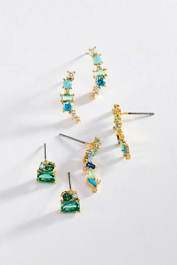 Anthropologie Mixed Stone Earring Set - Dark Turquoise