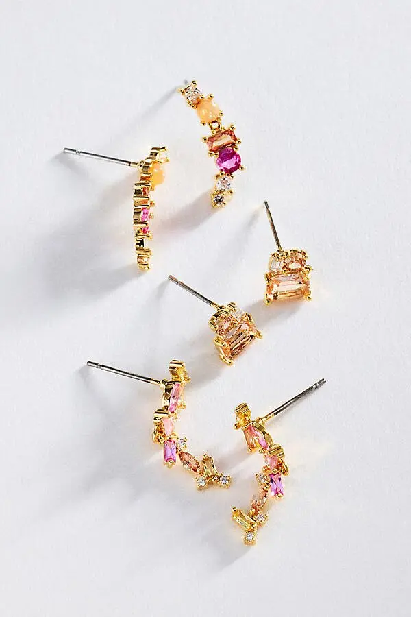 Anthropologie Mixed Stone Earring Set - Pink Pattern