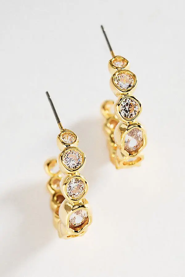 Anthropologie Bezel Crystal Hoop Earrings - Gold