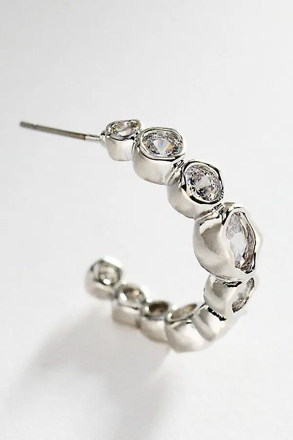 Anthropologie Bezel Crystal Hoop Earrings - Silver