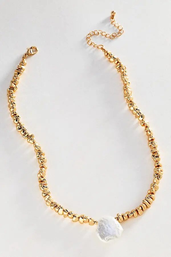 Anthropologie Mixed Bead Pearl Necklace - Gold/pearl