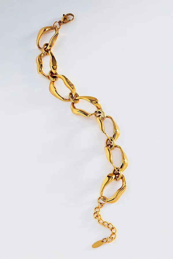 Anthropologie Metal Chain Link Bracelet With Cubic Zirconia - Gold