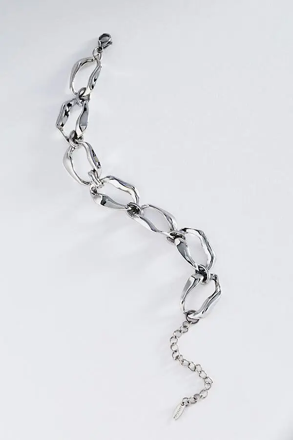 Anthropologie Metal Chain Link Bracelet With Cubic Zirconia - Silver