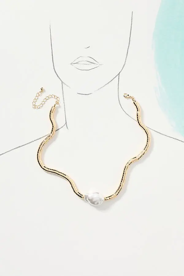 Anthropologie Swirled Metal Pearl Necklace