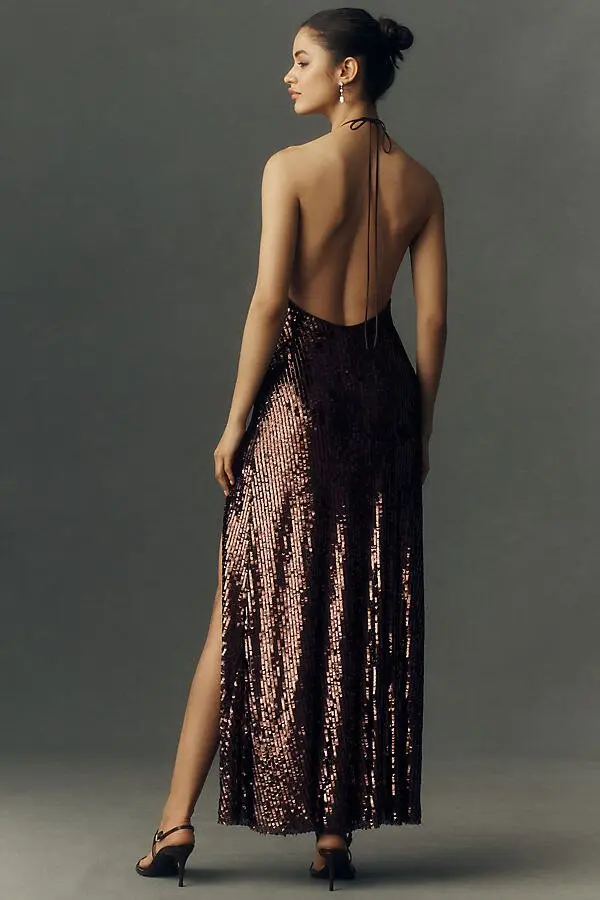 Bardot Sequined Halter Neck Maxi Dress