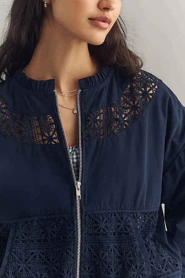 Anthropologie Lace Bomber Jacket