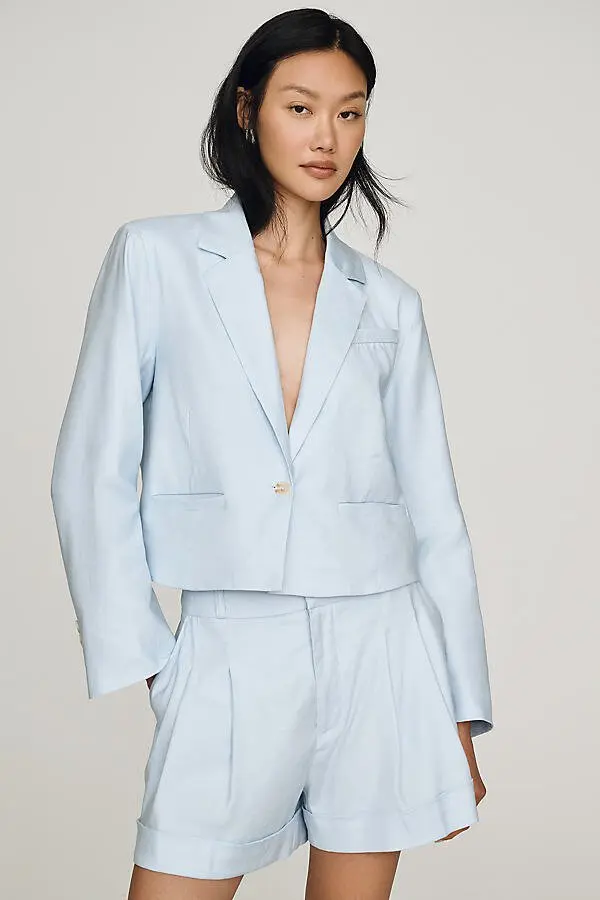 Maeve European Len Stretch Crop Blazer Jacket - Ice Melt