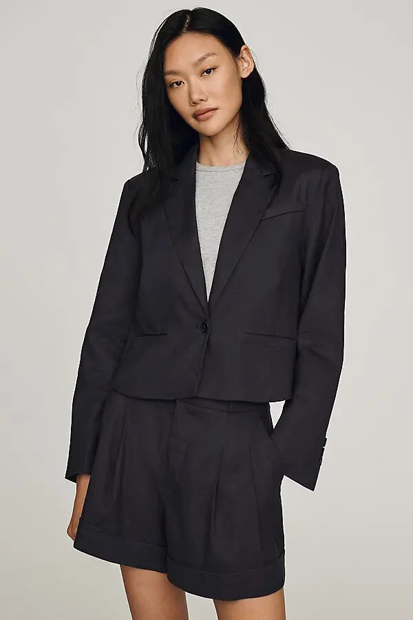 Maeve European Len Stretch Crop Blazer Jacket - Maritime Navy