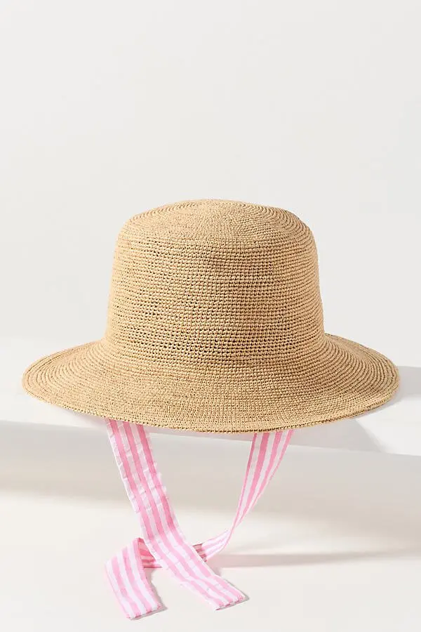 WYETH Crochet Raffia Bucket Hat - Pink