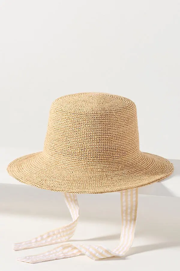 WYETH Crochet Raffia Bucket Hat - Yellow