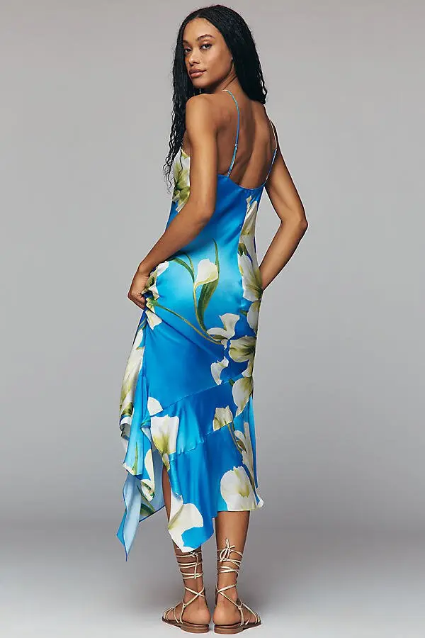 Amanda Uprichard Asymmetrical Satin Halterneck Maxi Dress
