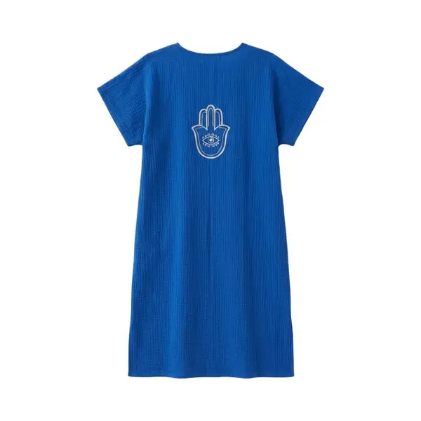 CASA DUNIYA Royal Cotton Hamsa Embroidery Soleil Swimsuit Cover-up - Blue