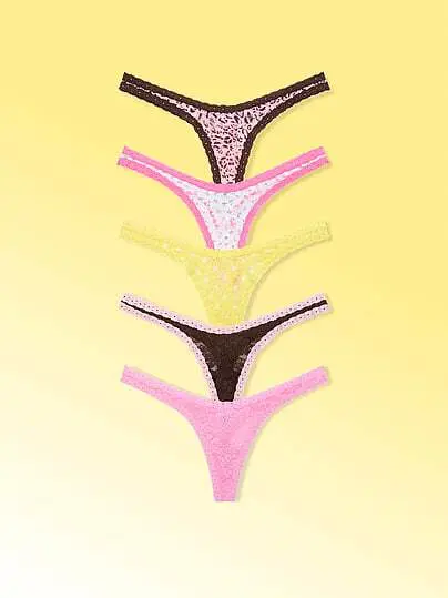 Pink By Frankies Bikinis Eden 5-pack Lace Teeny Thong - Print