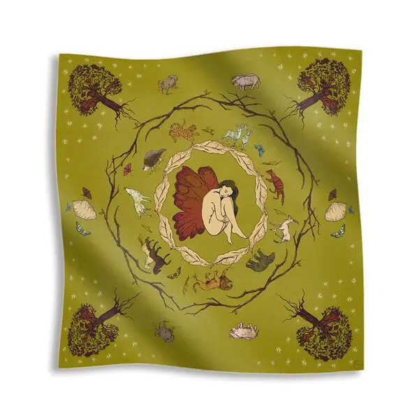 SELIN KUCUKSOZ In Nature's Embrace -silk Scarf Terra - Blue/green